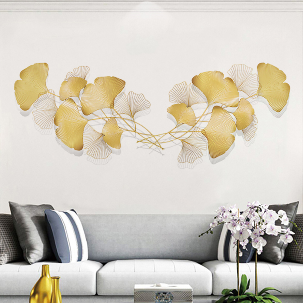 2 Pieces Modern Metal Ginkgo Leaves Wall Decor For Living Room Home ...