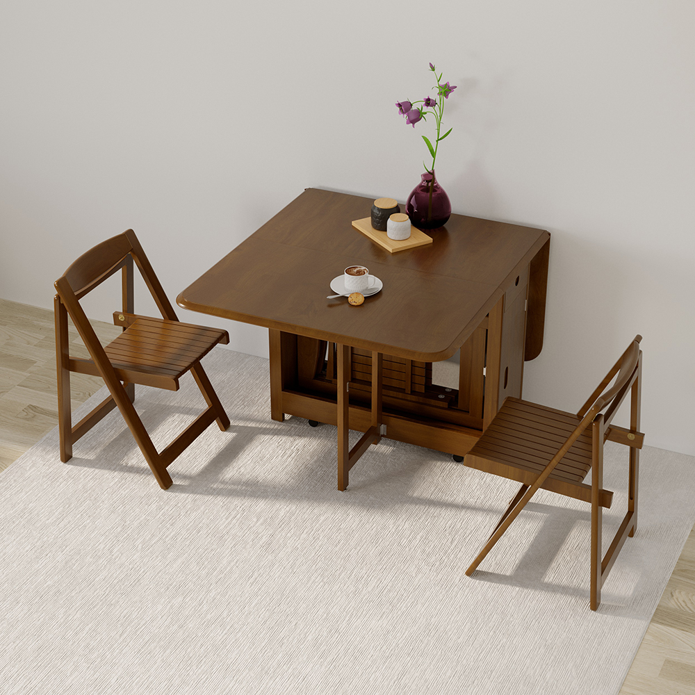 57" Modern Solid Wood Folding 5 Piece Dining Table Set for 4 in Walnut ...