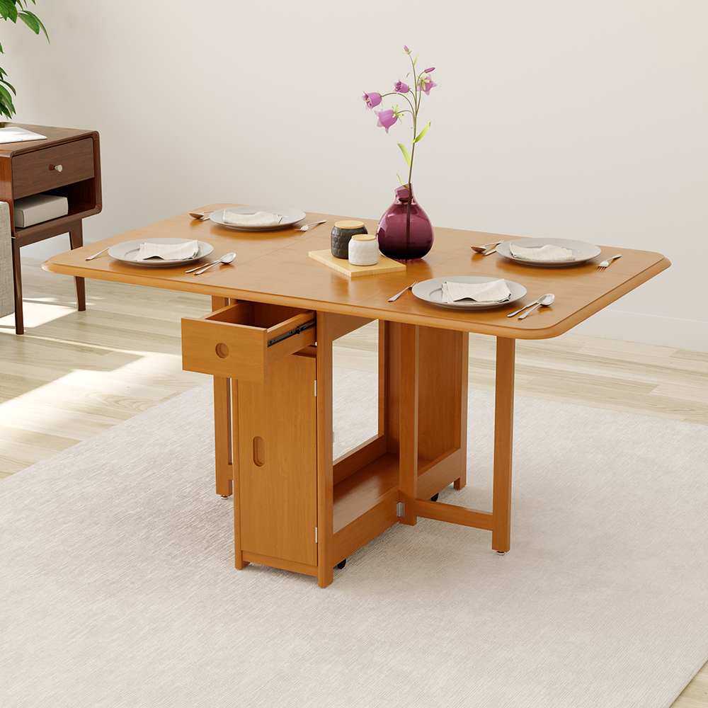 57" Modern Solid Wood Folding Space Saving Dining Table in Natural ...