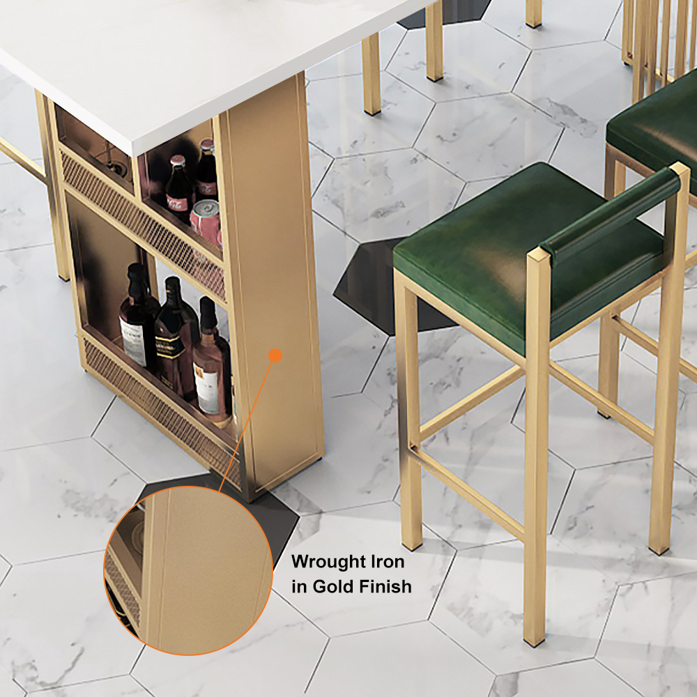 55.1" Modern White Metal Bar Height Table with Shelves & Storage in ...