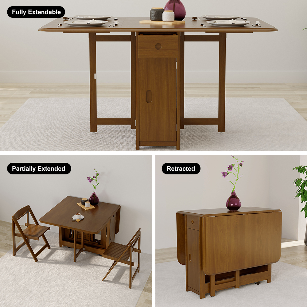 57" Modern Solid Wood Folding 5 Piece Dining Table Set for 4 in Walnut ...