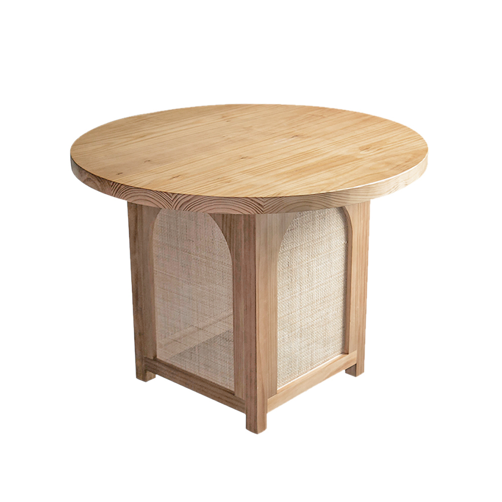 39" Farmhouse Round Cane Dining Table for 4 Pine Wood Top Natural ...