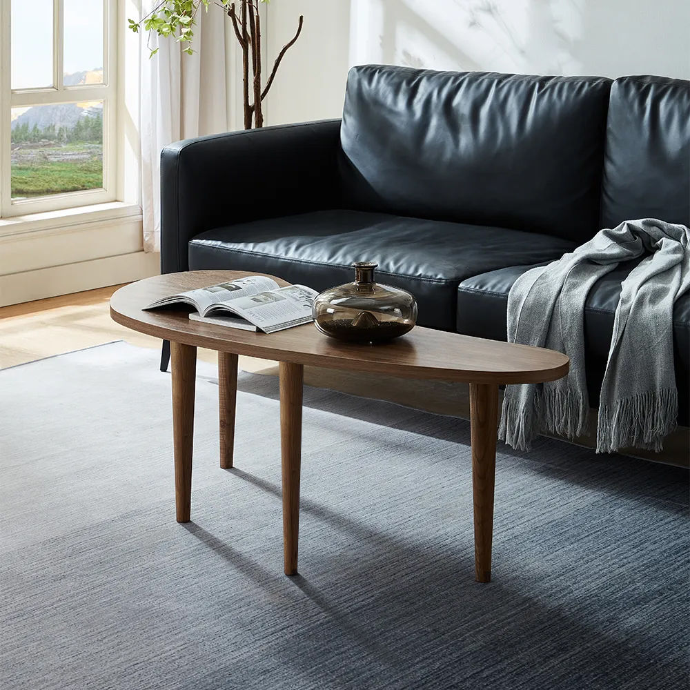 48" Modern Wood Abstract Coffee Table in Walnut with 3 legs - Living ...