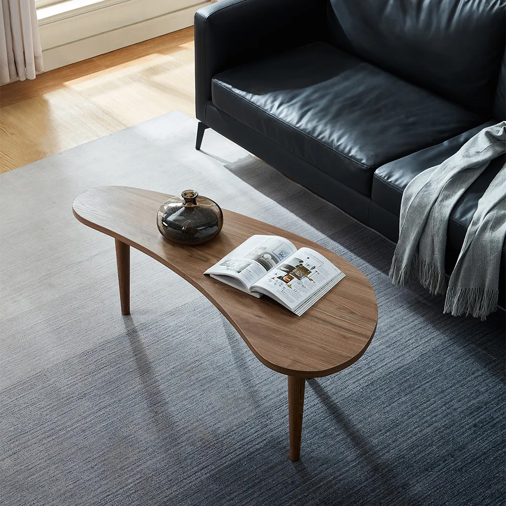 48" Modern Wood Abstract Coffee Table in Walnut with 3 legs - Living ...