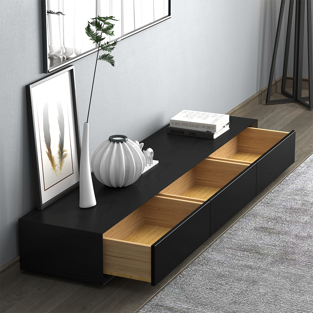 Morami Modern 79" Black TV Stand Rectangle Media Console Wood with 3 ...