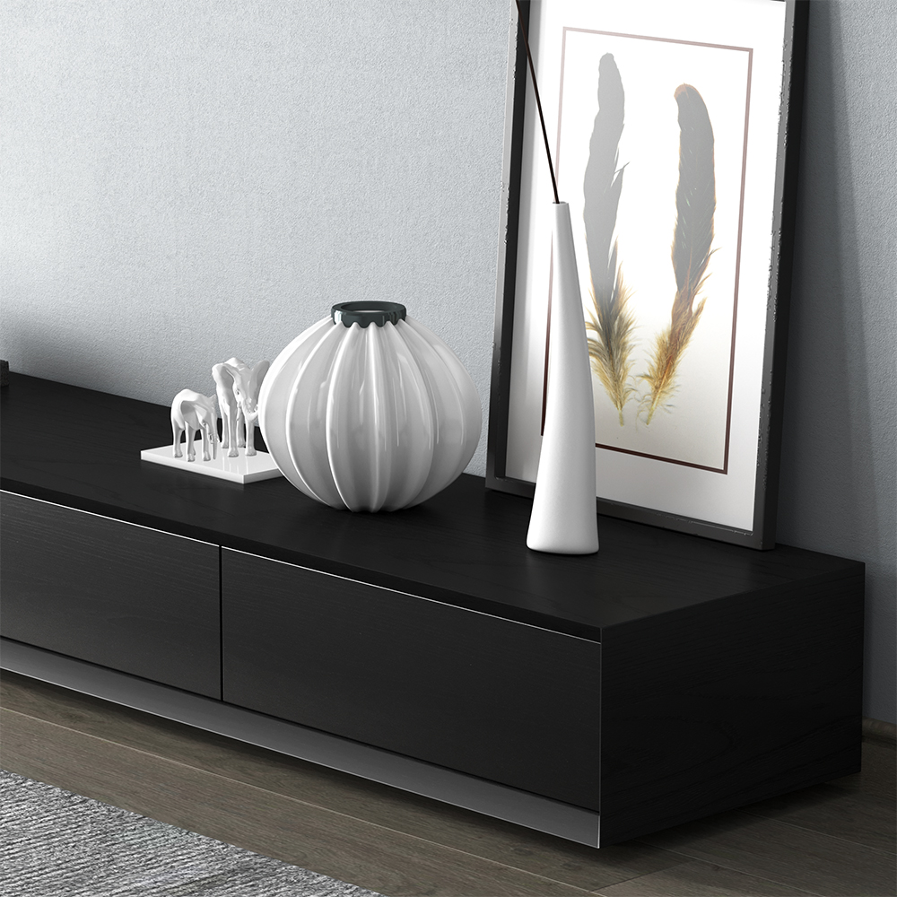 Morami Modern 79" Black TV Stand Rectangle Media Console Wood with 3 ...