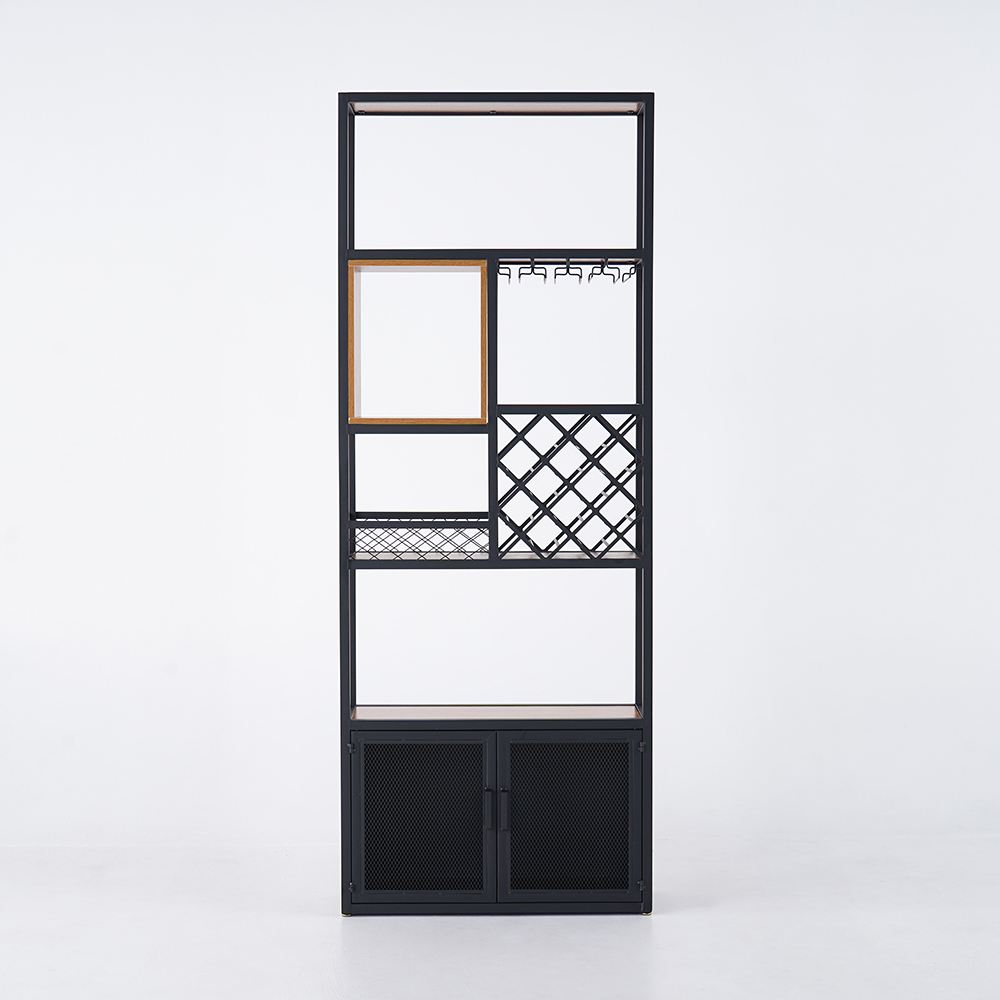 Industrial Tall Black Bar Wine Rack Cabinet with Glass Holder Wood Home ...