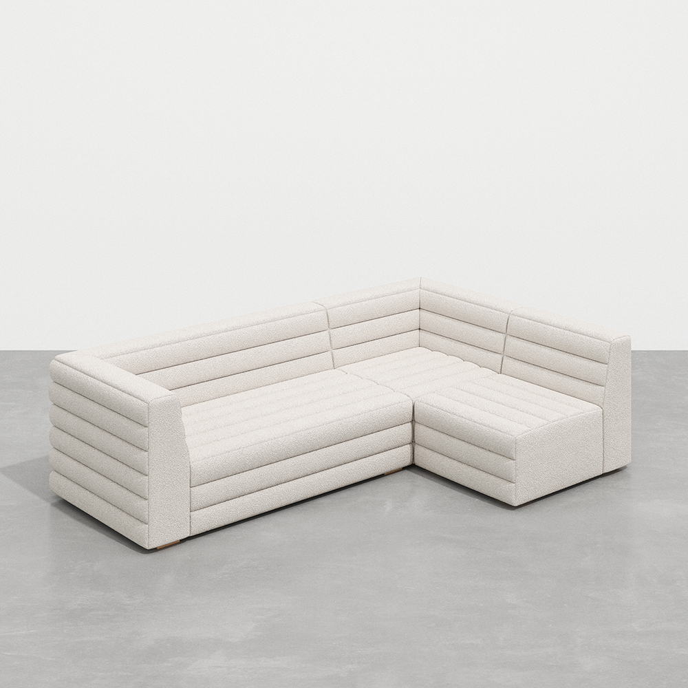 98" Modern L-Shaped White Boucle Modular Sectional Sofa Right Hand 4 ...