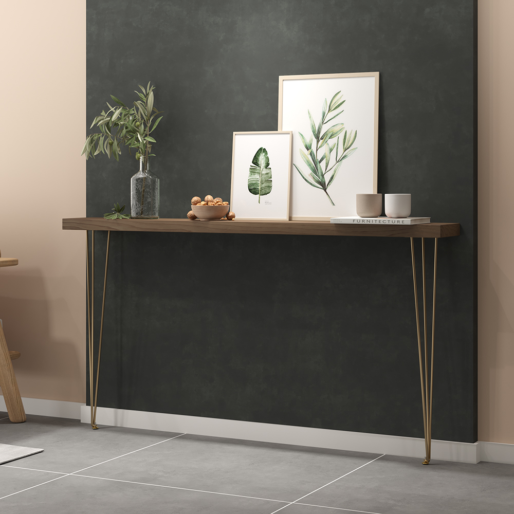 1500mm Rustic Walnut Narrow Rectangle Console Table with Wooden Top ...