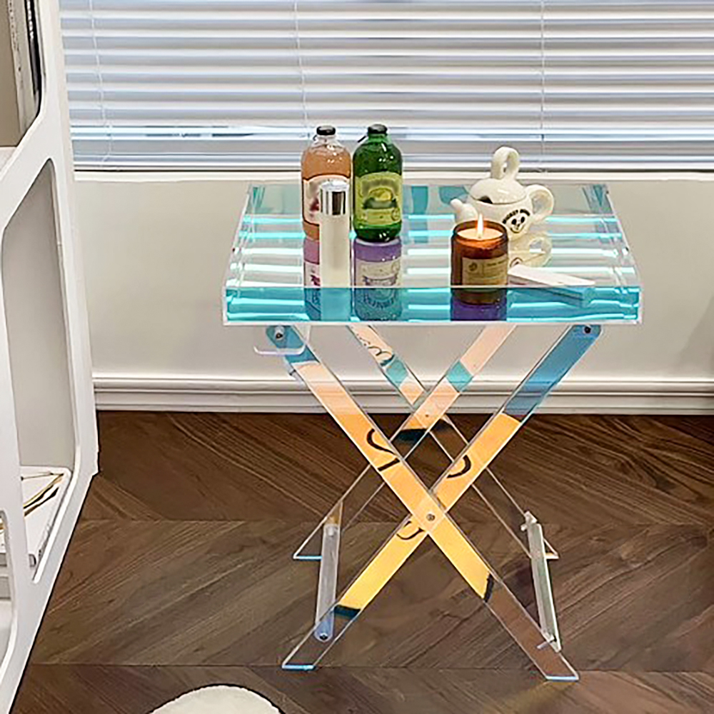 Modern Acrylic Folding Side Table Clear Square Iridescent End Table ...