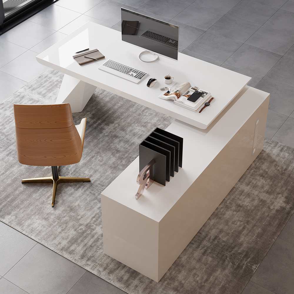 70.9" Modern White L-Shape Executive Desk Drawers & Cabinet Large ...