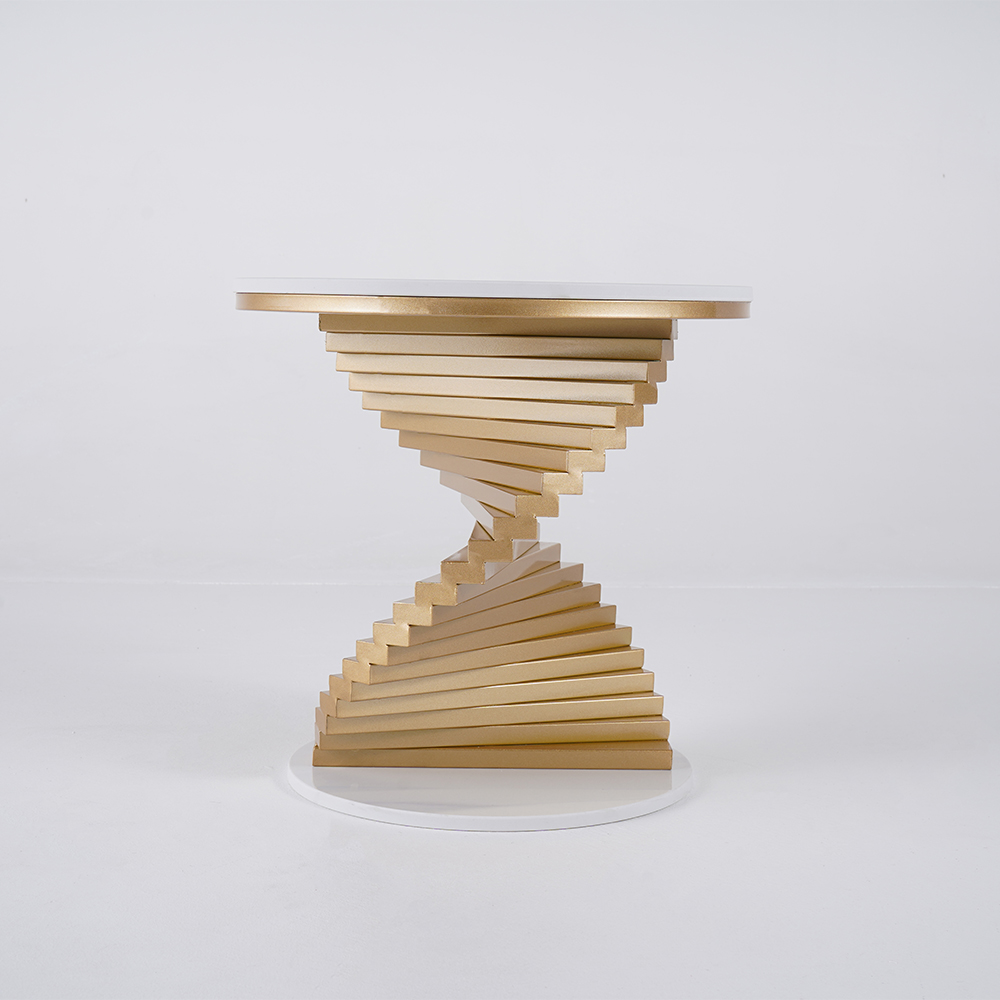 Modern White Round Metal Side Table with Faux Marble Tabletop End Table ...