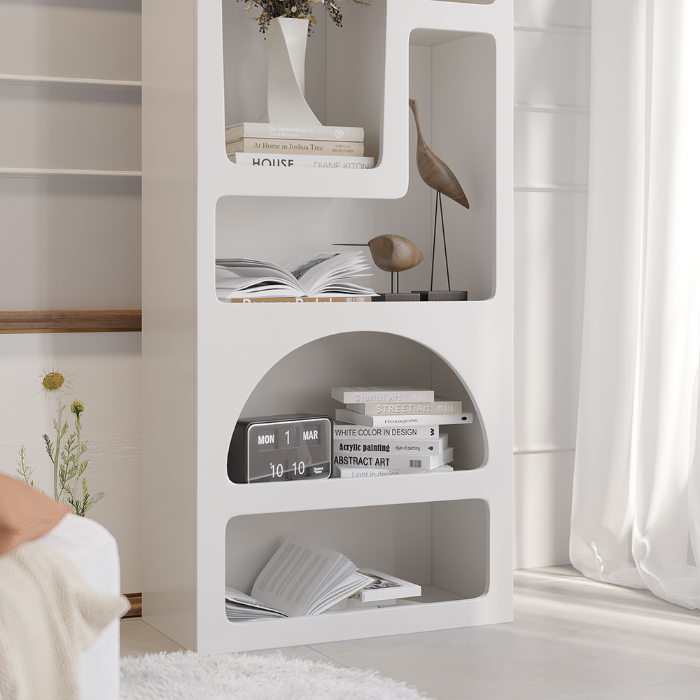 1500mm Art Deco White Arched Bookcase Tall Open Geometric Japandi ...