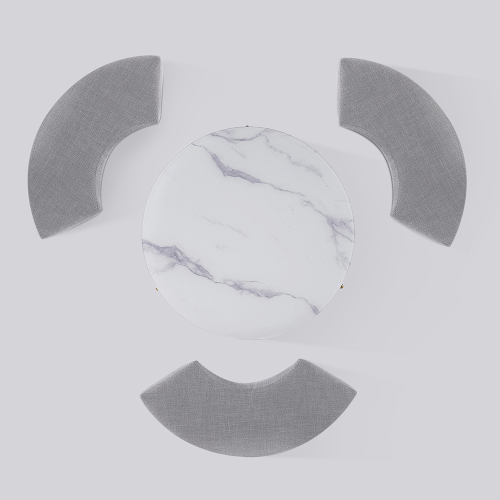 Modern Round Lift-Top Stone Coffee Table Set with Storage & 3 Ottomans ...