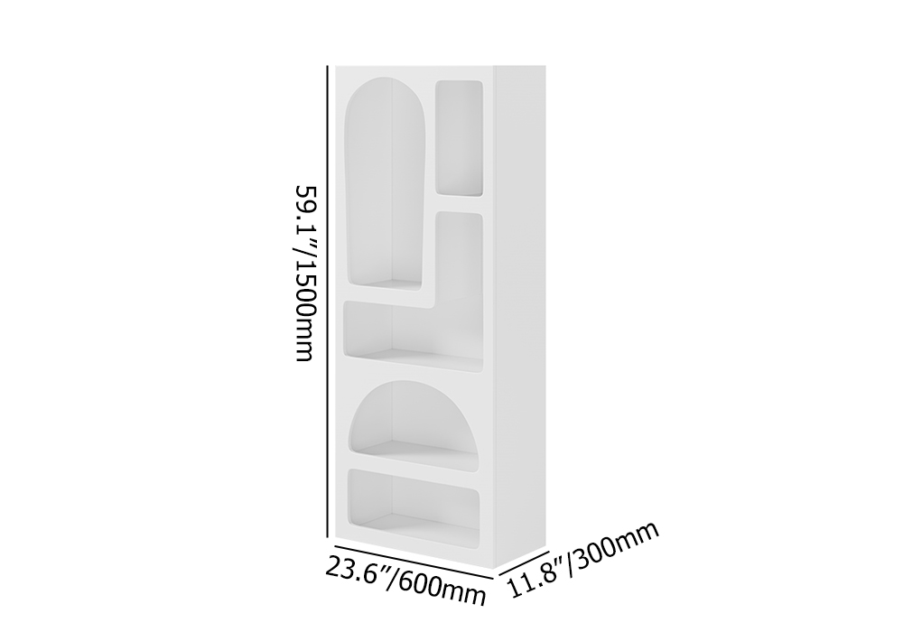 59.1" Art Deco White Arched Bookcase Tall Open Geometric Bookshelf Wood ...