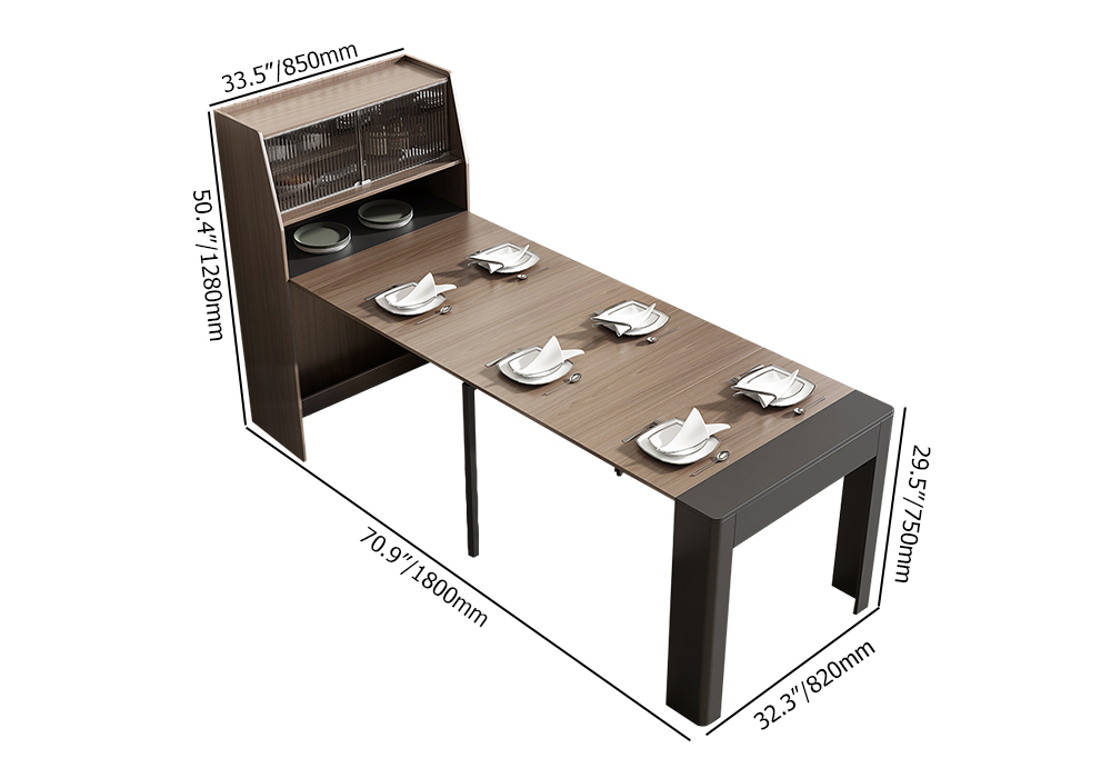 Modern Extendable Dining Table with Storage Rectangle Sideboard Glass ...