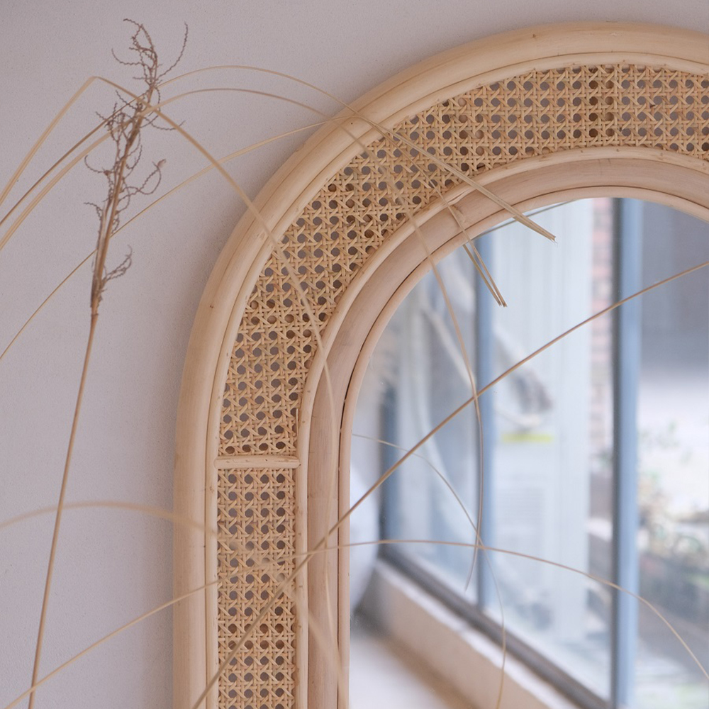 Boho Arch Full Length Floor Mirror Rattan Standing Mirror Wood Frame ...
