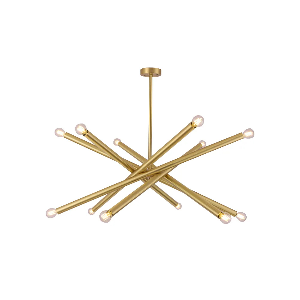Modern Gold 12-Light Sputnik Semi Flush Mount Light with Hanging Rod ...