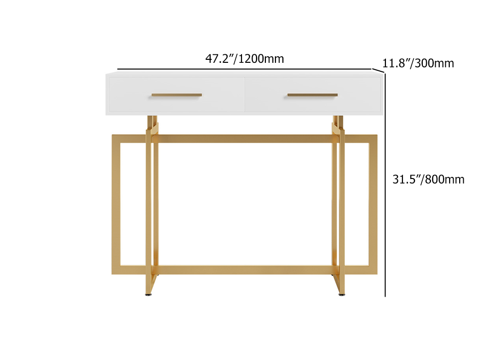 1200mm Narrow Console Table with Storage Drawers White Entryway Table ...