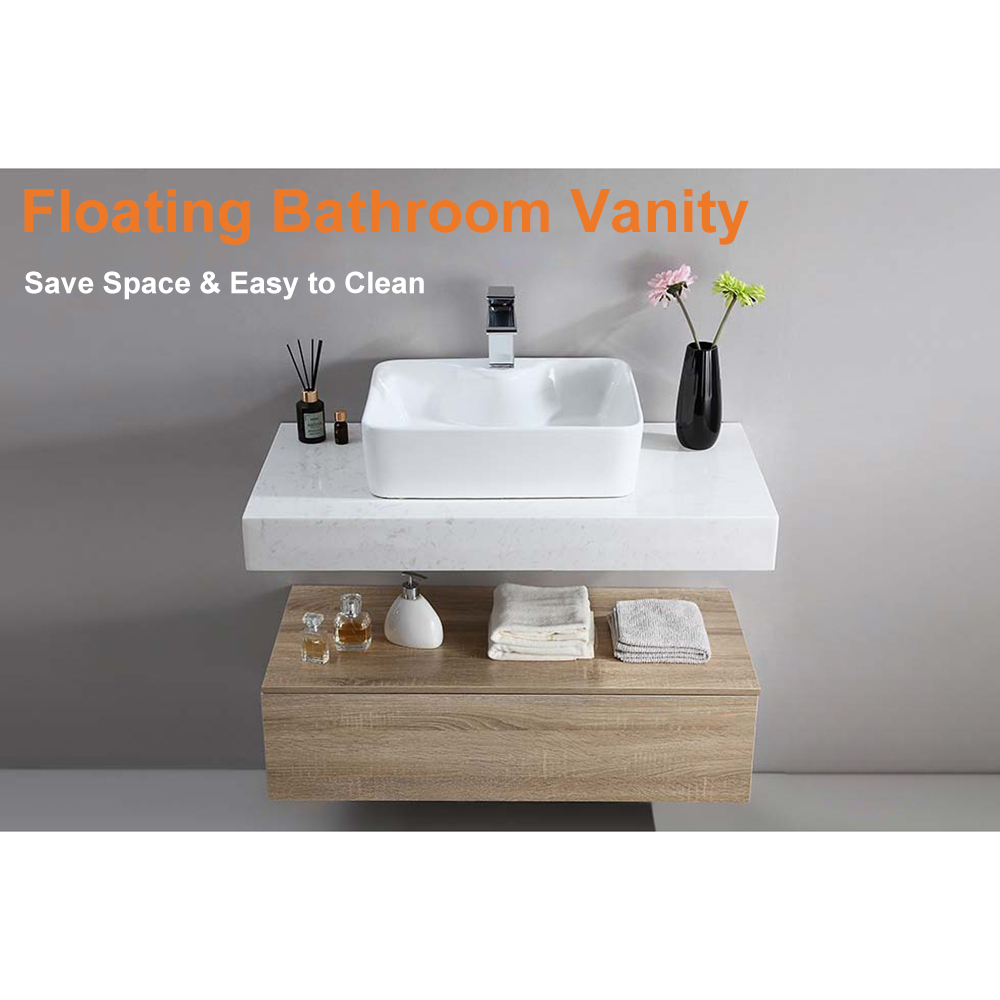 40" Modern Floating Bathroom Vanity Set With Single Sink White and ...