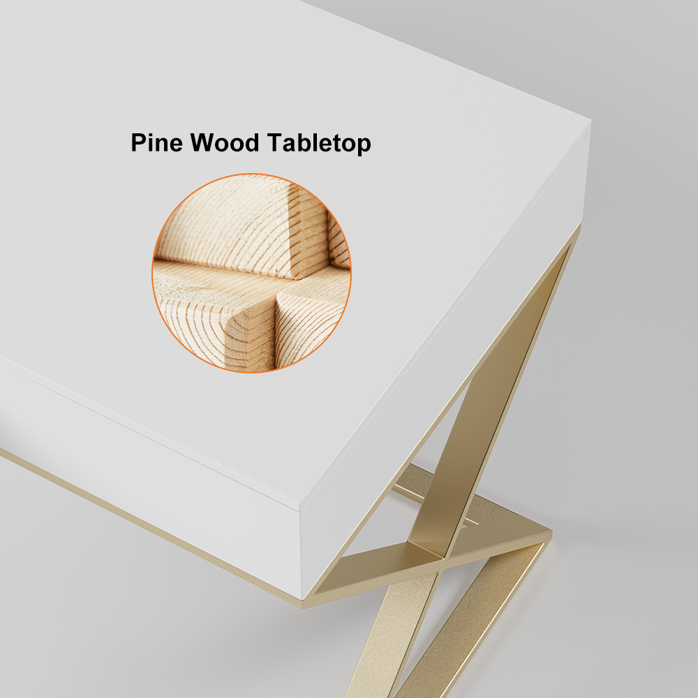 55" White Office Desk with Drawer Rectangular Modern Computer Desk ...