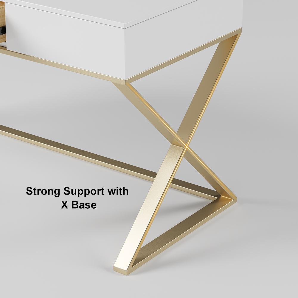 55" White Office Desk with Drawer Rectangular Modern Computer Desk ...