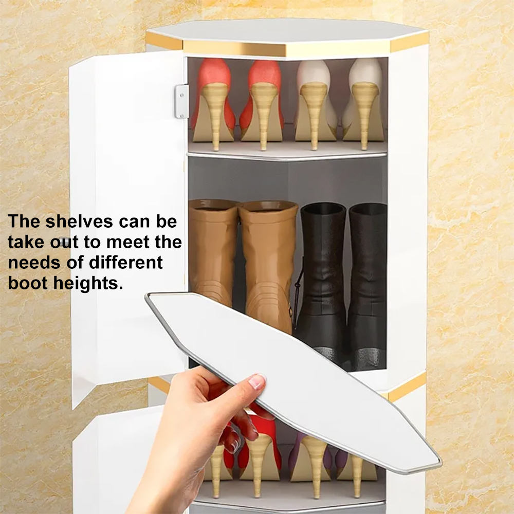 White Swivel Shoe Cabinet with Doors 3-Tier Modern Entryway Shoe ...