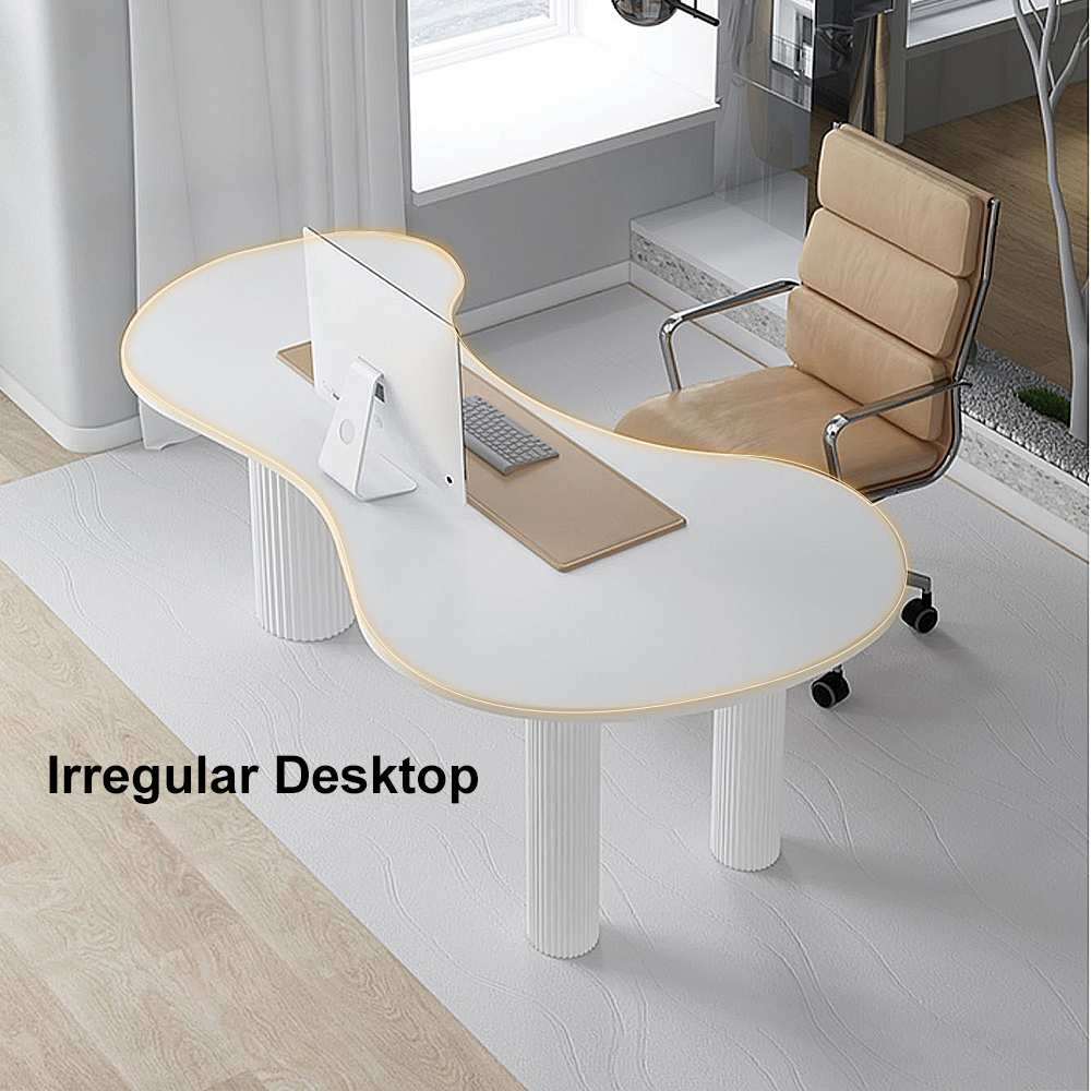 55.1" Japandi White Curved Desk Home Office Pedestal Desk with 3 Legs ...