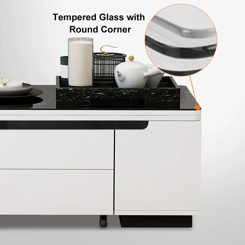 Modern White Lift Top Glass Coffee Table with Drawers & Storage ...