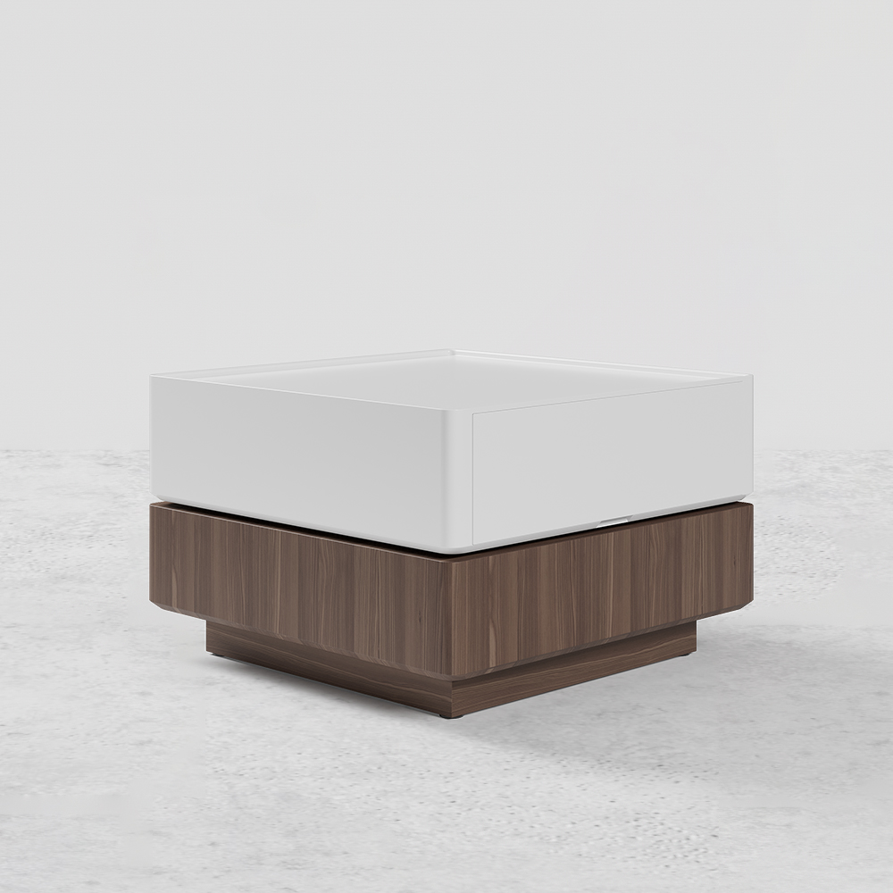 Modern Square Swivel Rotating Coffee Table with 2 Drawers in White ...