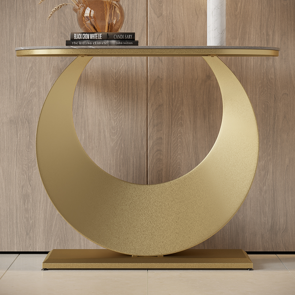 39.4" Narrow Console Table Gray Sintered Stone Entryway Table with Half ...