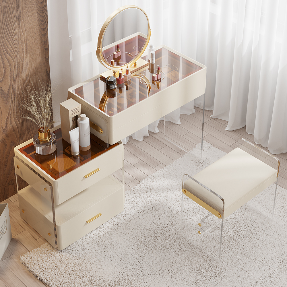 Coiffeuse Blanc Moderne Transparent avec Miroir et Tabouret - Meubles ...