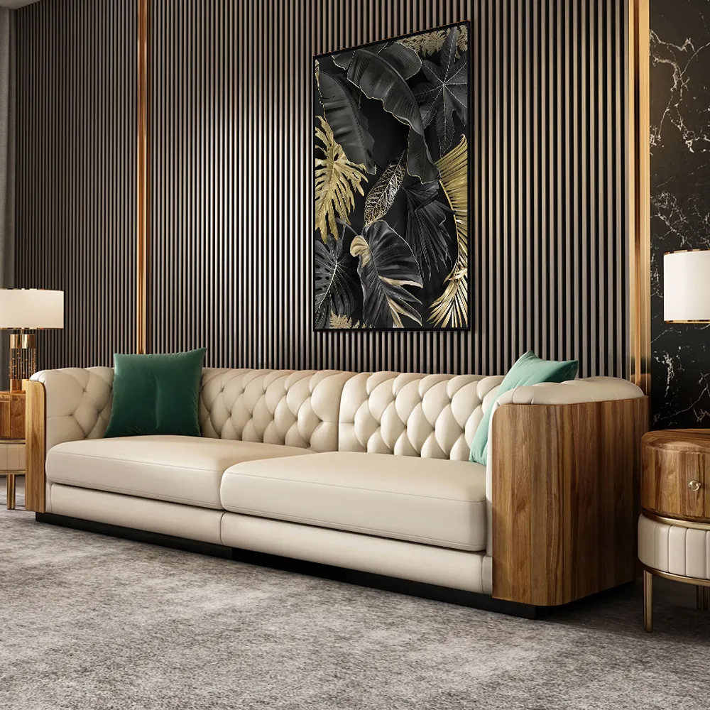 Wovent Modern Beige Faux Leather Tufted Sofa & Loveseat Living Room Set ...