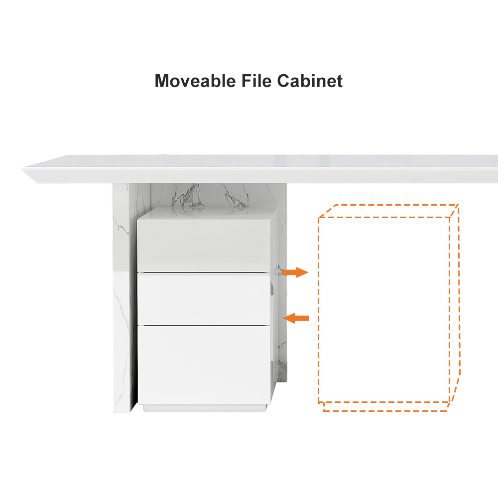 60" Modern Wooden Desk White Home Office Desk with Filing Cabinet ...