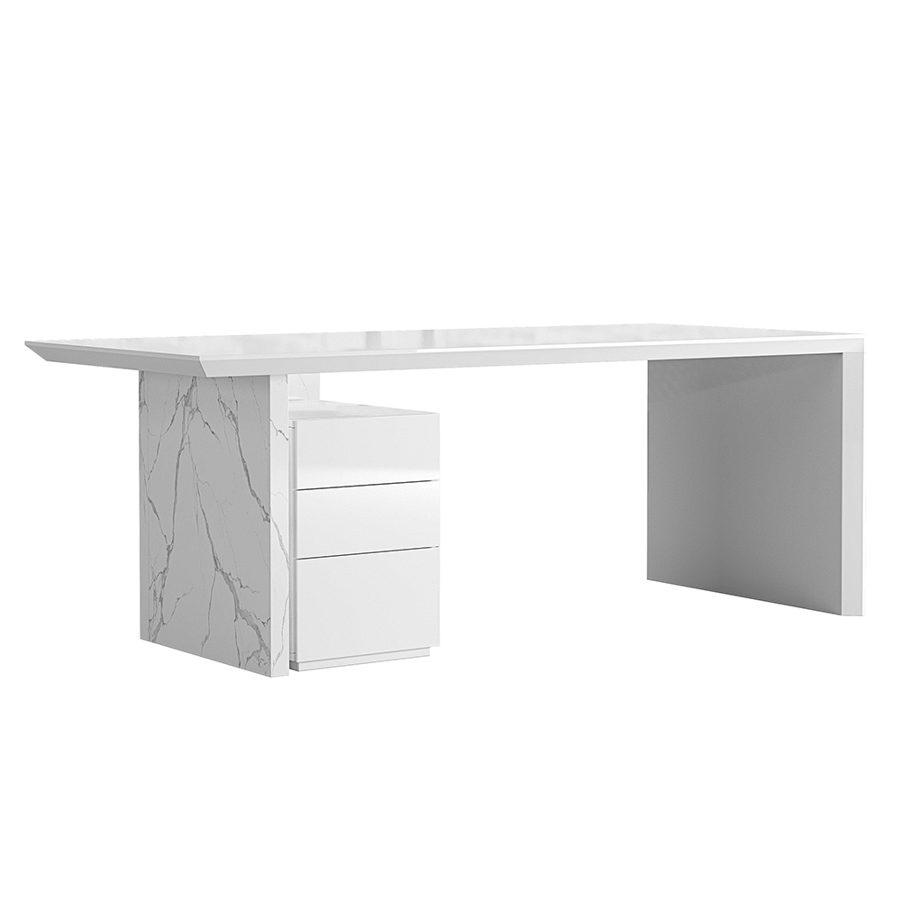 60" Modern Wooden Desk White Home Office Desk with Filing Cabinet ...