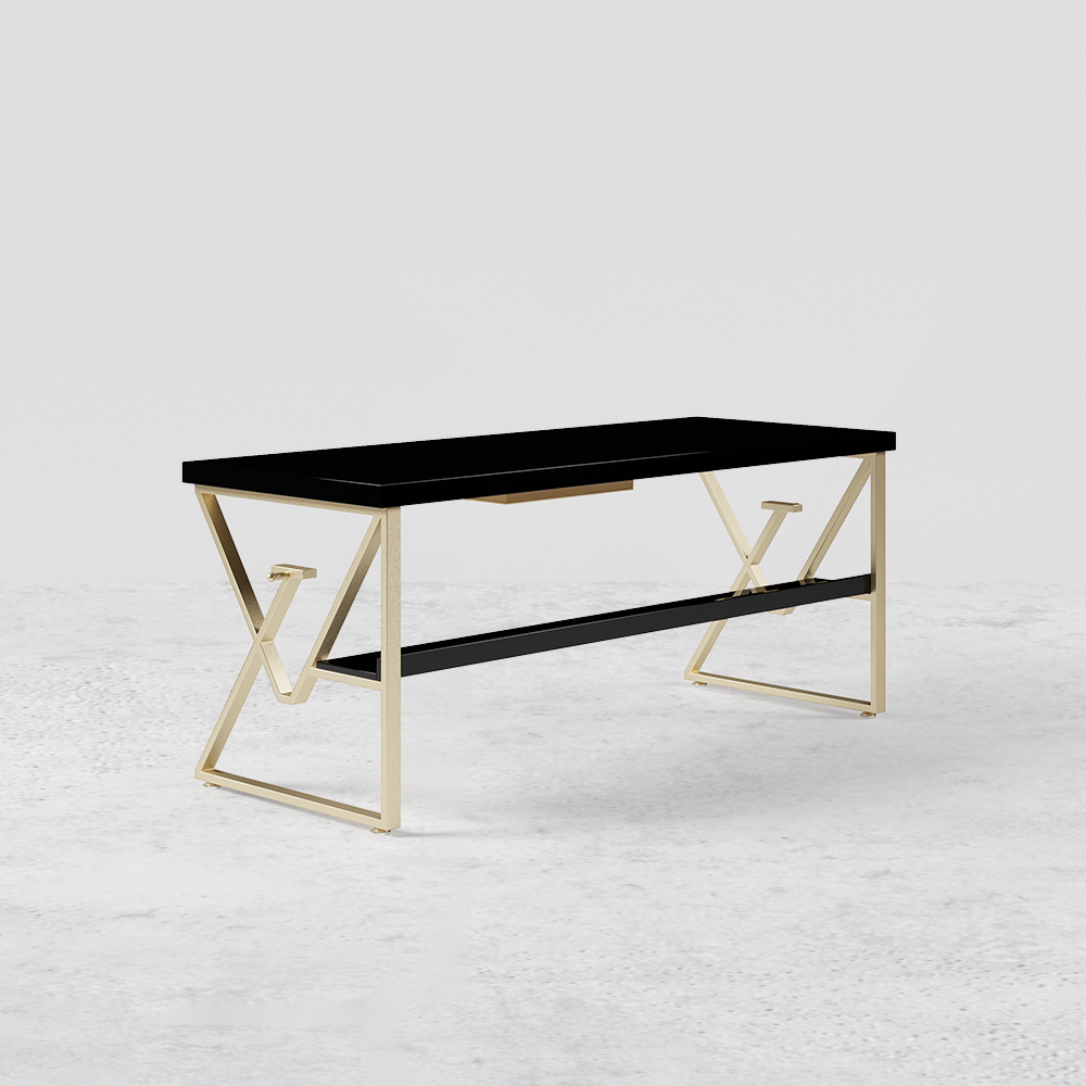 Modern Black Writing Desk with Drawer & Shelf Wood Top & Metal Frame ...