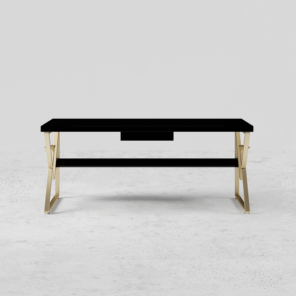 Modern Black Writing Desk with Drawer & Shelf Wood Top & Metal Frame ...