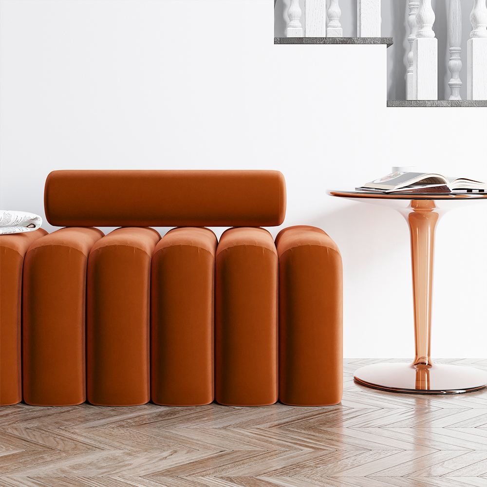 Modern Line Tufted Bench Upholstered Bench with Round Back Orange ...