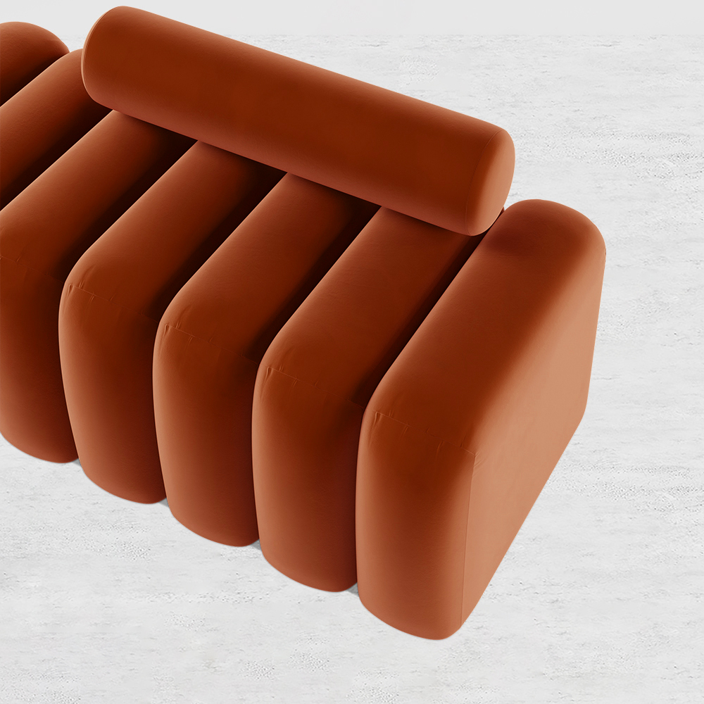 Modern Line Tufted Bench Upholstered Bench with Round Back Orange ...