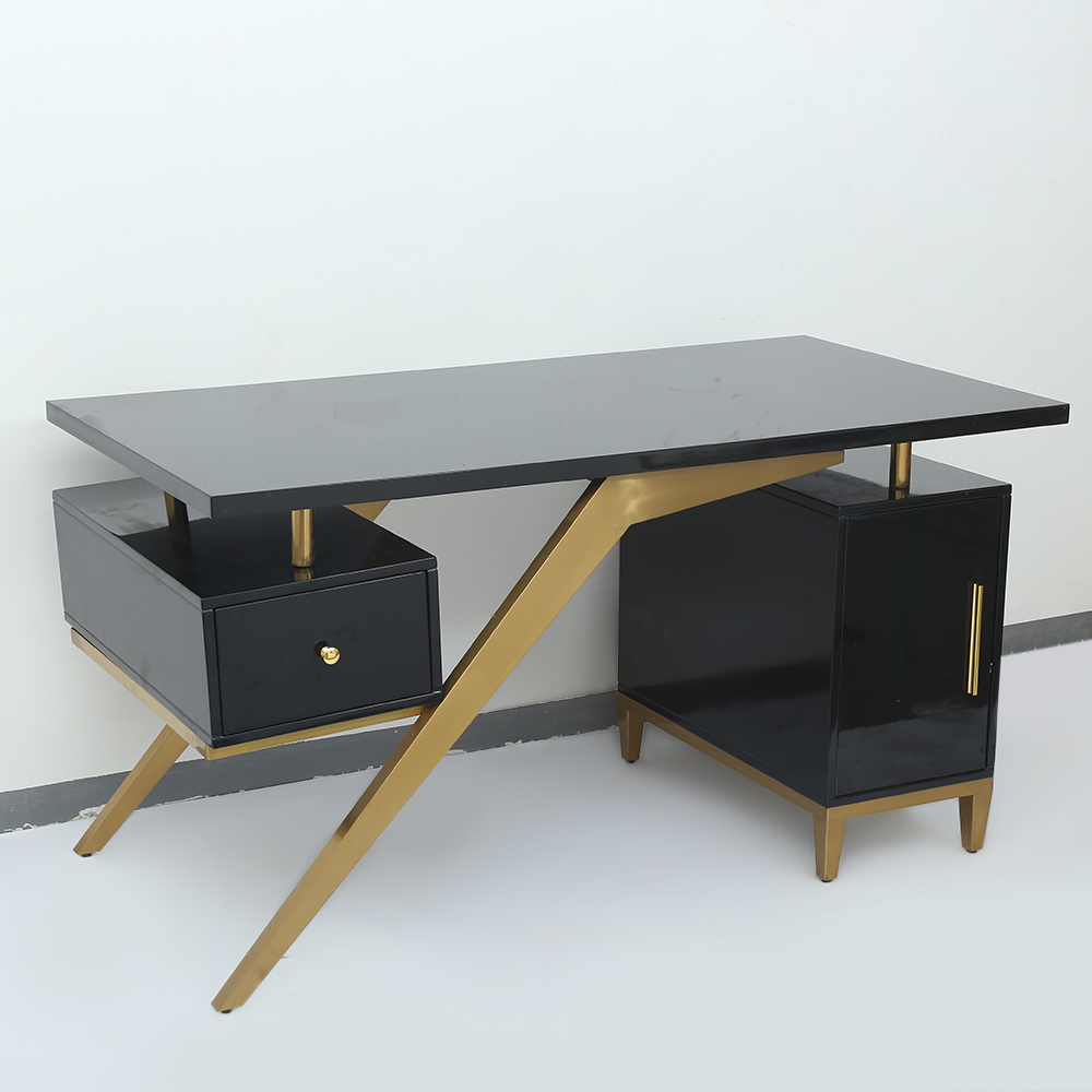 Hungled 55" Modern Black and Gold Office Wooden Writing Desk with ...