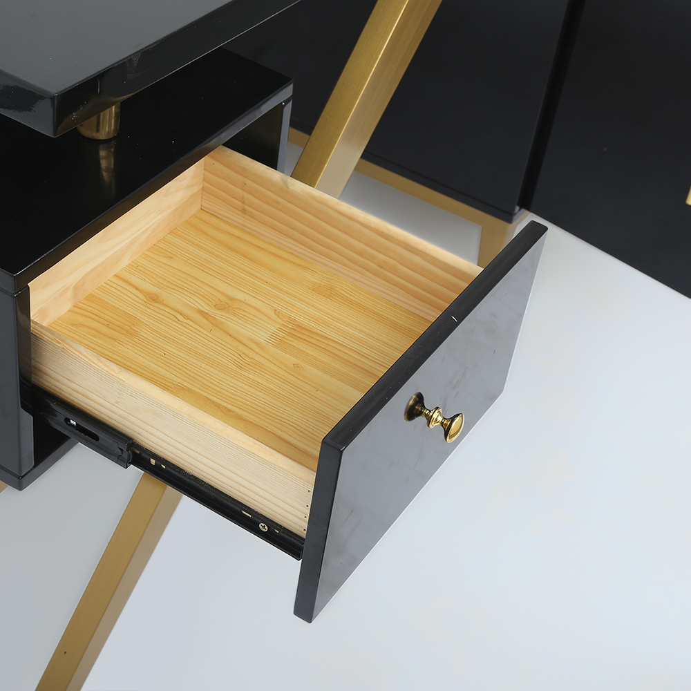 55" Modern Black and Gold Office Wooden Writing Desk with Storage File ...