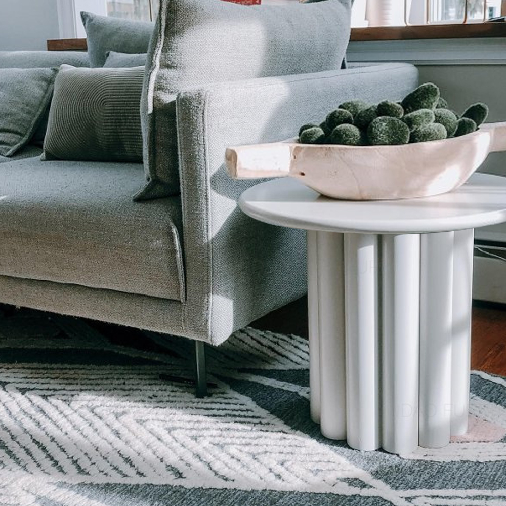 Modern White Fluted Side Table Round Wood End Table with Unique Design ...