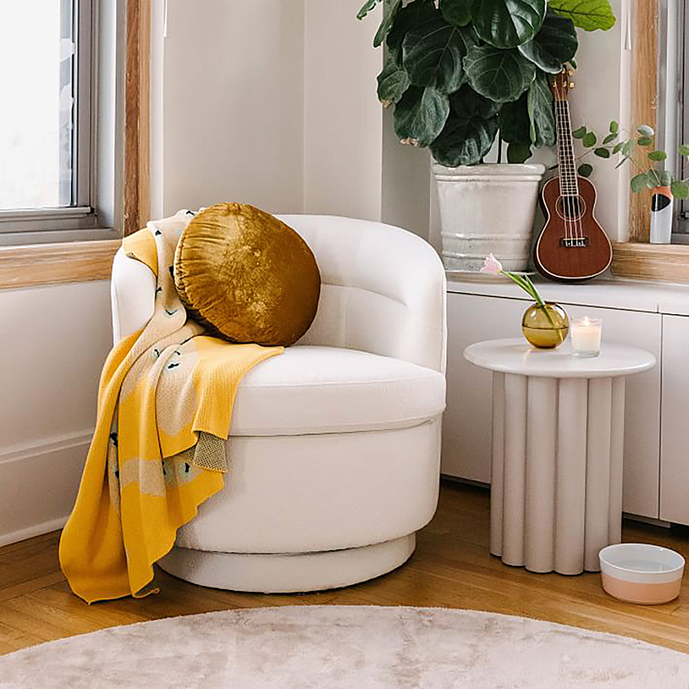 Modern White Fluted Side Table Round Wood End Table with Unique Design ...
