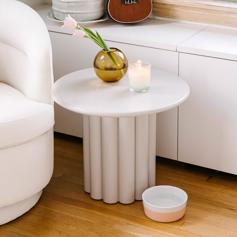 Modern White Fluted Side Table Round Wood End Table with Unique Design ...