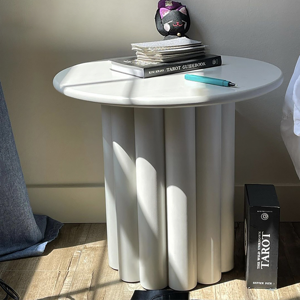 Modern White Fluted Side Table Round Wood End Table with Unique Design ...