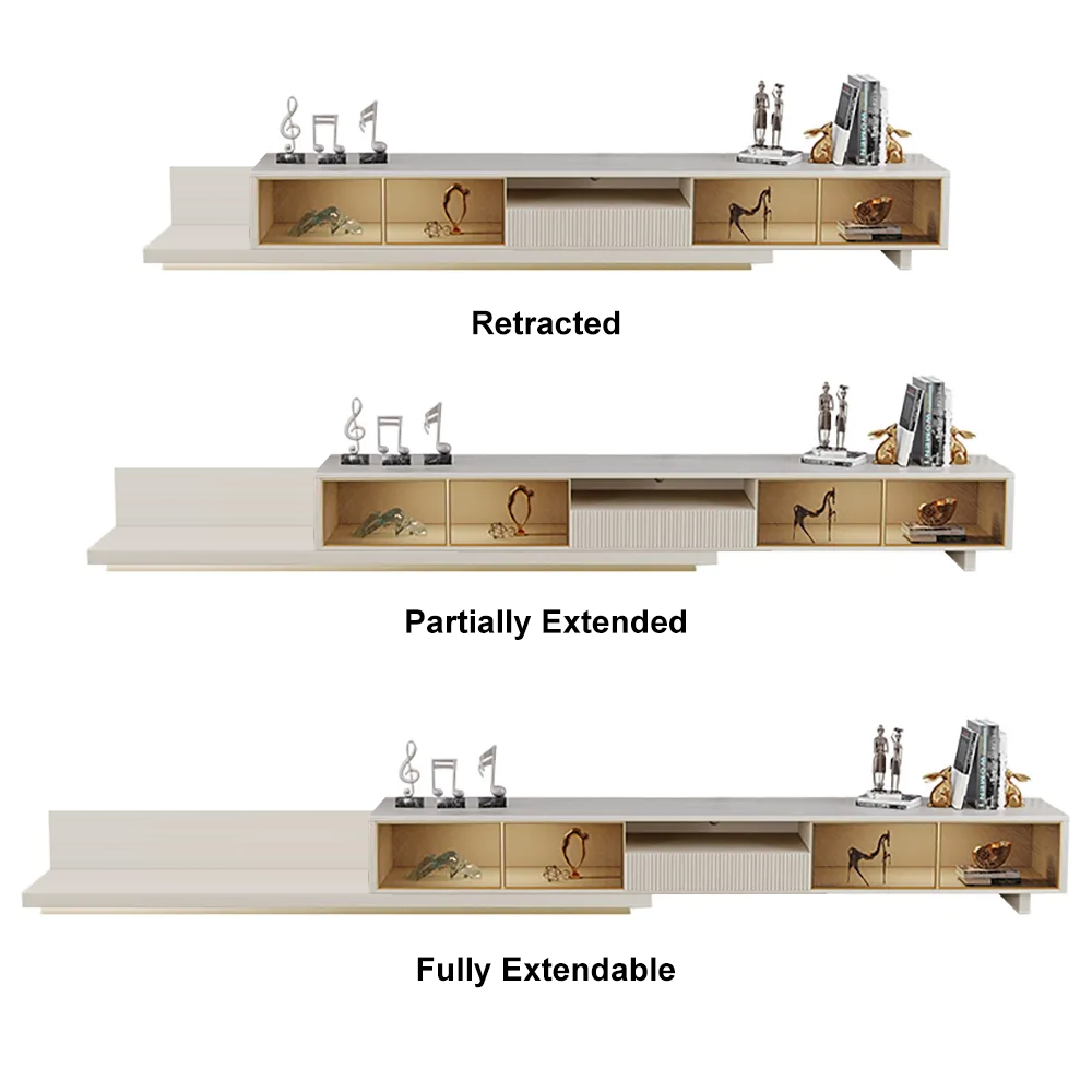 Light Khaki Modern Extendable TV Stand Glass Door Media Console with ...