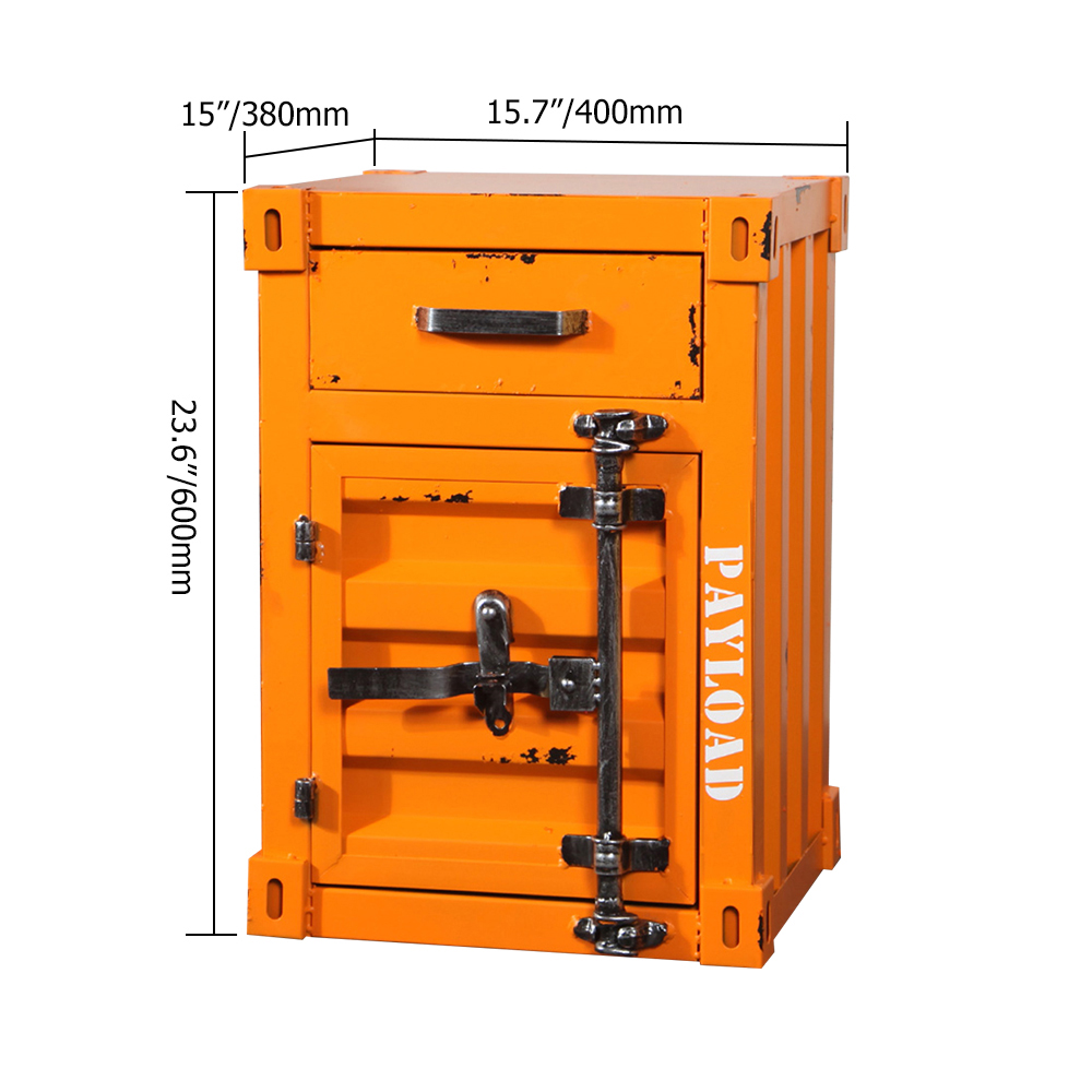 Ctainer Industrial Orange Nightstand Retro Bedside Storage Cabinet with ...