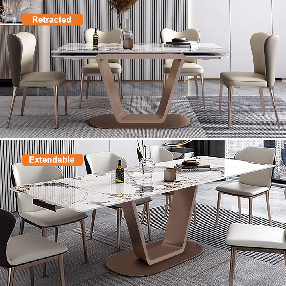 Rectangle Extendable Dining Table with Sintered Stone Top & Stainless ...