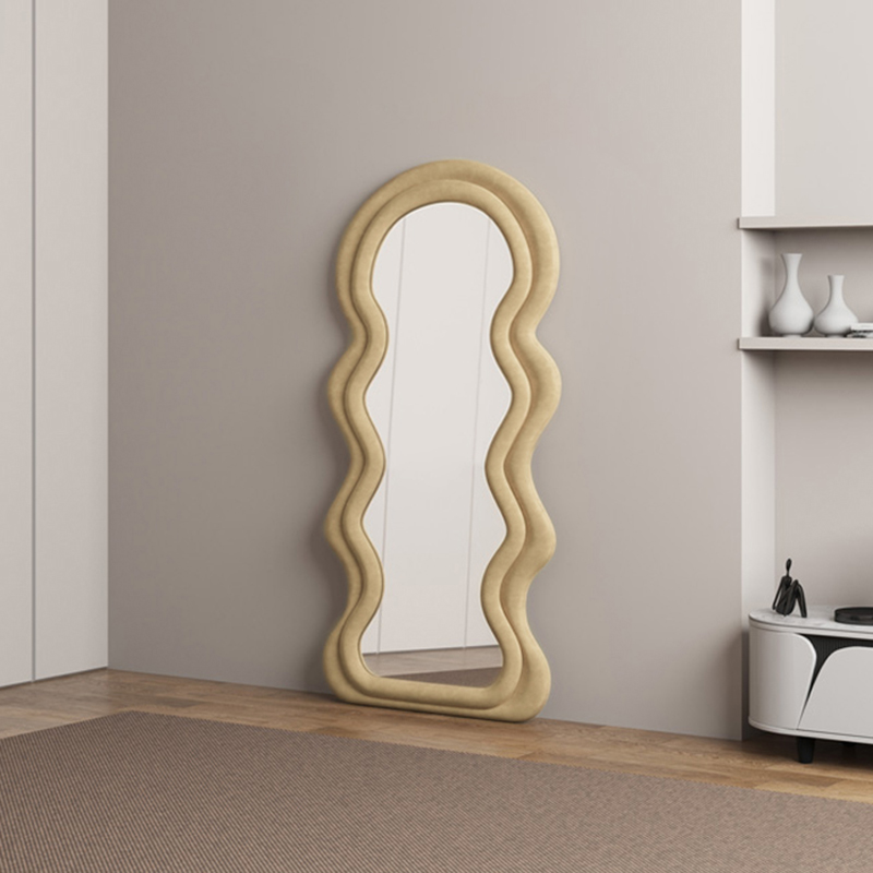 Modern Full Length Large Wooden Wavy Floor Mirror with Frame in Khaki ...