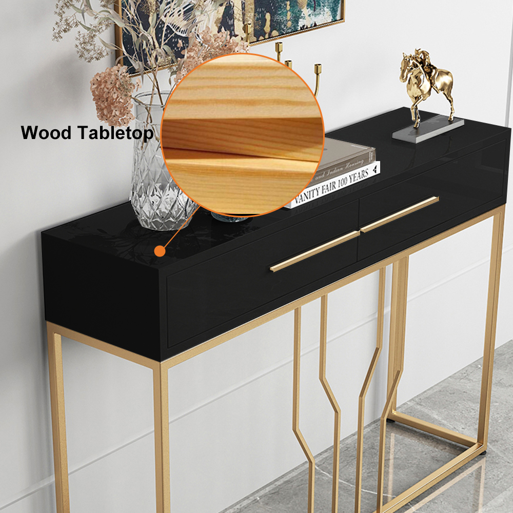 Narrow Console Table with Drawers Wood Top in Black - Entryway ...